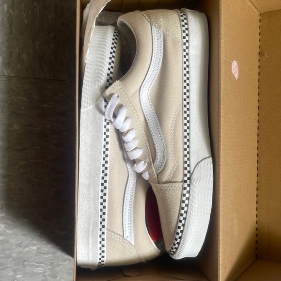 Vans | Shoes | Cream Womans Vans With Checkerboard Rim | Poshmark